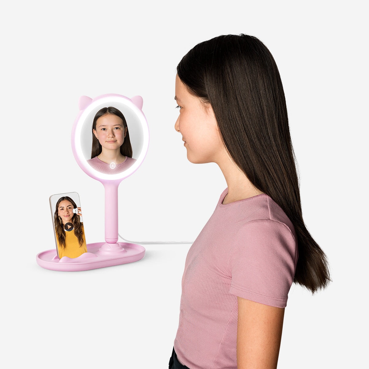 Cat mirror with light and phone stand – Flying Tiger Copenhagen