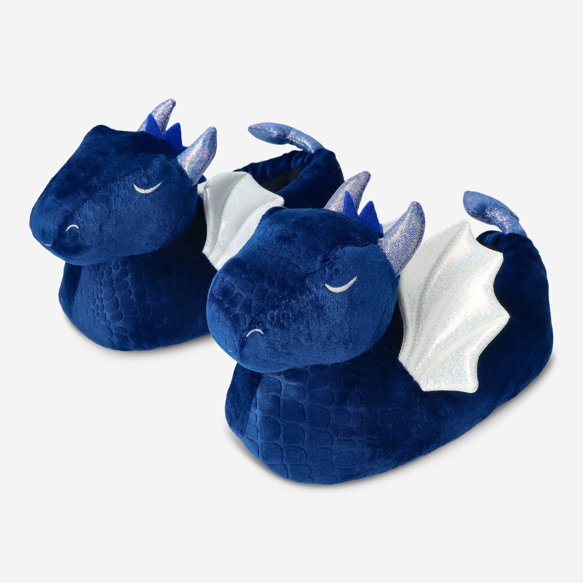 Chinelos de dragão azuis com asas prateadas | Prenda divertida para ...